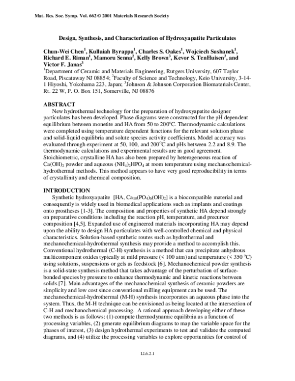 (PDF) Design, synthesis and characterization of hydroxyapatite-chitosan nanocomposite ...