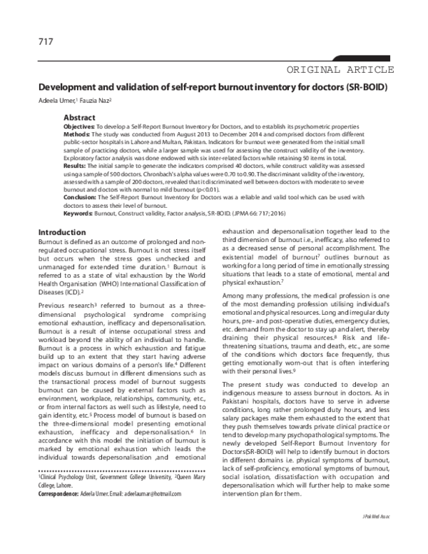 (PDF) Development and validation of self-report burnout inventory for ...