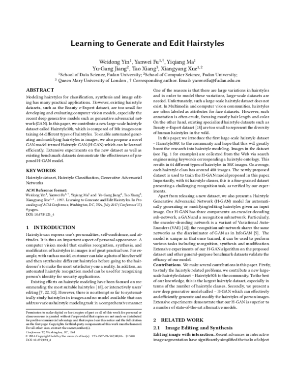 (PDF) Learning to Generate and Edit Hairstyles | Yanwei Fu - Academia.edu