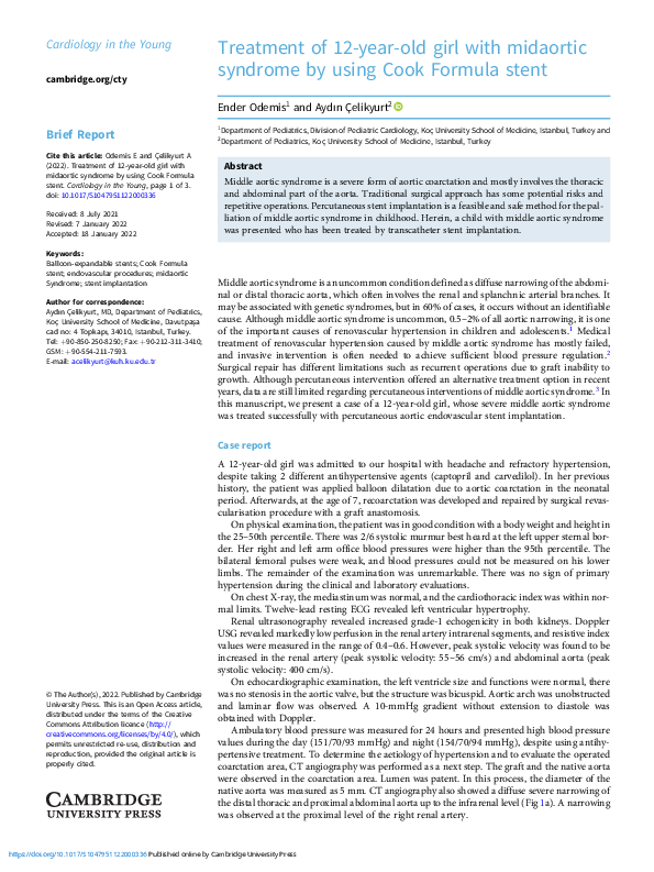 (PDF) Treatment of 12-year-old girl with midaortic syndrome by using ...
