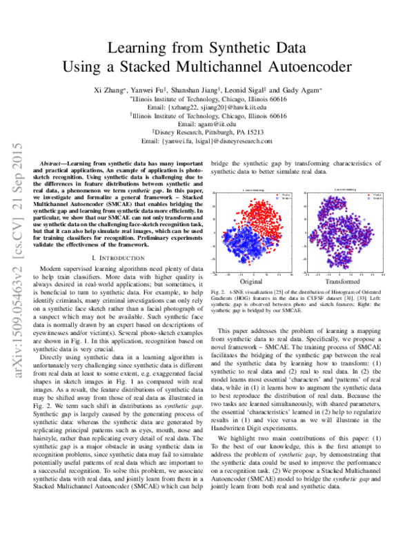 (PDF) Learning from Synthetic Data Using a Stacked Multichannel Autoencoder