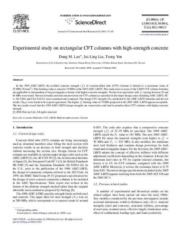 (PDF) Experimental study on rectangular CFT columns with high-strength ...