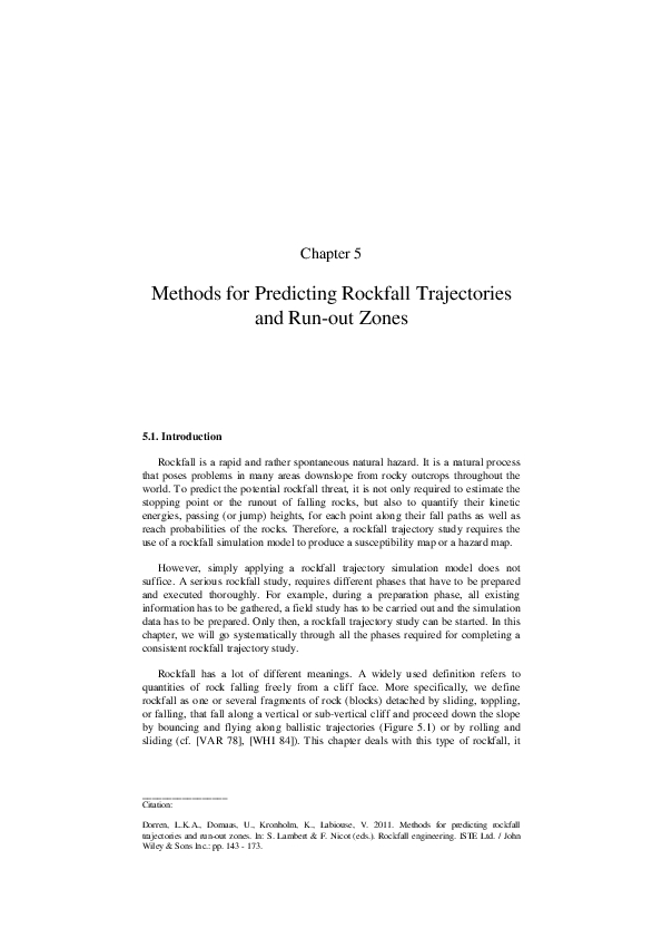 (PDF) Methods for Predicting Rockfall Trajectories and Run‐out Zones