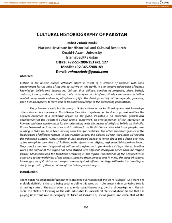 (PDF) Cultural historiography of Pakistan