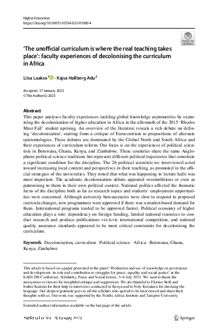 (PDF) ‘The unofficial curriculum is where the real teaching takes place ...