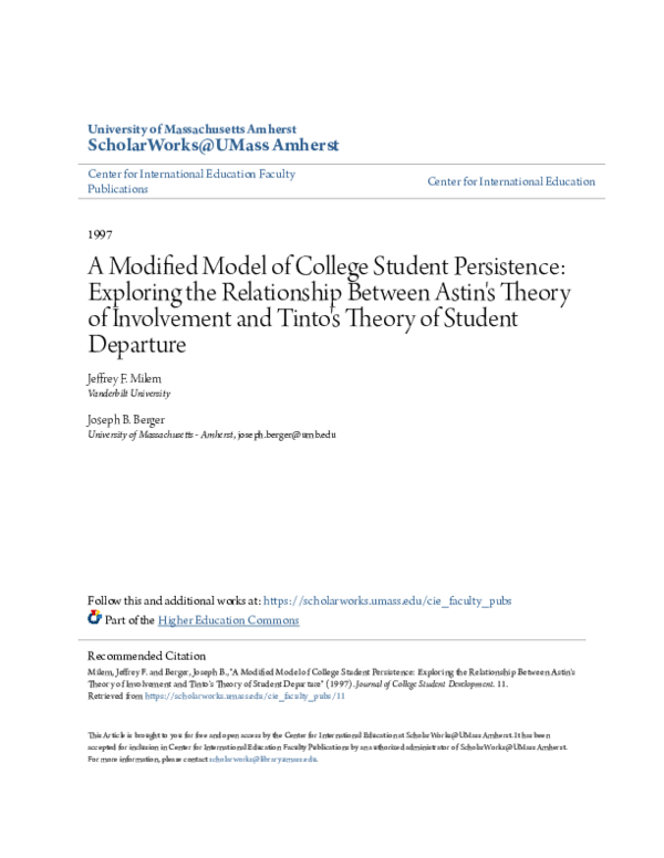 (PDF) A Modified Model of College Student Persistence: Exploring the Relationship Between Astin ...