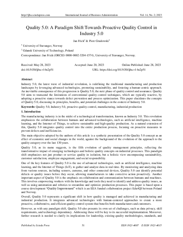 (PDF) Quality 5.0: A Paradigm Shift Towards Proactive Quality Control ...
