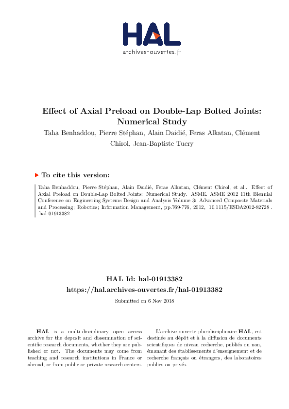 (PDF) Effect of Axial Preload on Double-Lap Bolted Joints: Numerical Study