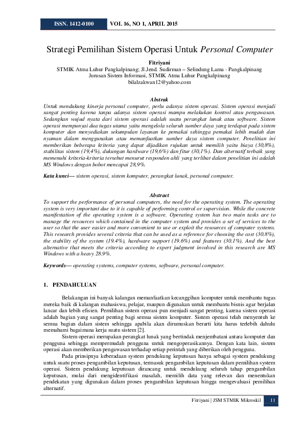 (PDF) Strategi Pemilihan Sistem Operasi Untuk Personal Computer