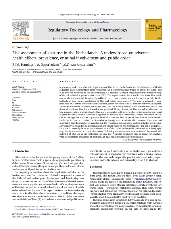 (PDF) Risk assessment of khat use in the Netherlands: a review based on ...