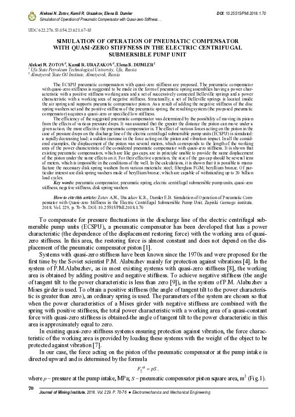 (PDF) Simulation of operation of pneumatic compensator with quasi-zero ...