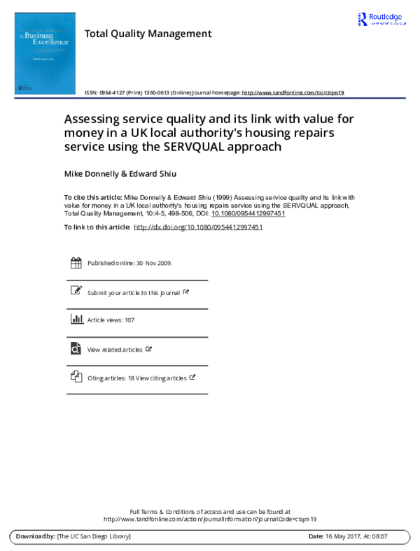 (PDF) Assessing service quality and its link with value for money in a ...