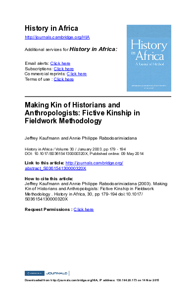 (PDF) Making Kin of Historians and Anthropologists: Fictive Kinship in ...