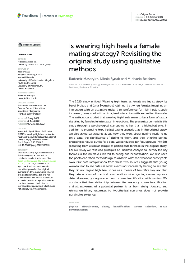 (PDF) Is wearing high heels a female mating strategy? Revisiting the original study using ...