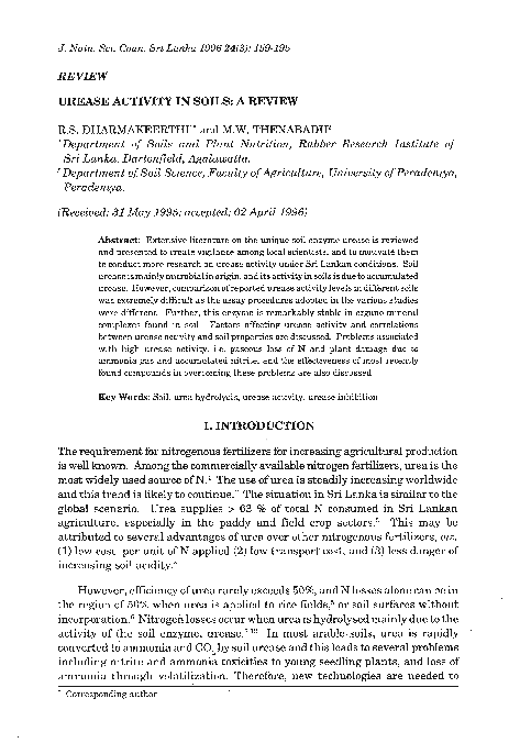 (PDF) UREASE ACTMTY IN SOILS: A. REVIEW | Ali Ali - Academia.edu