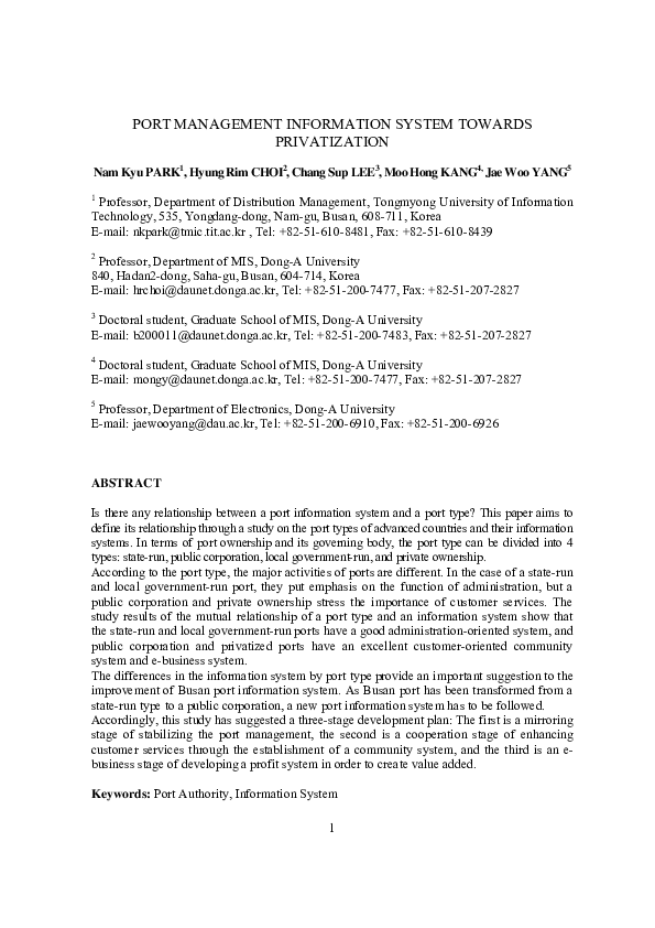 (PDF) Port management information system towards privatization