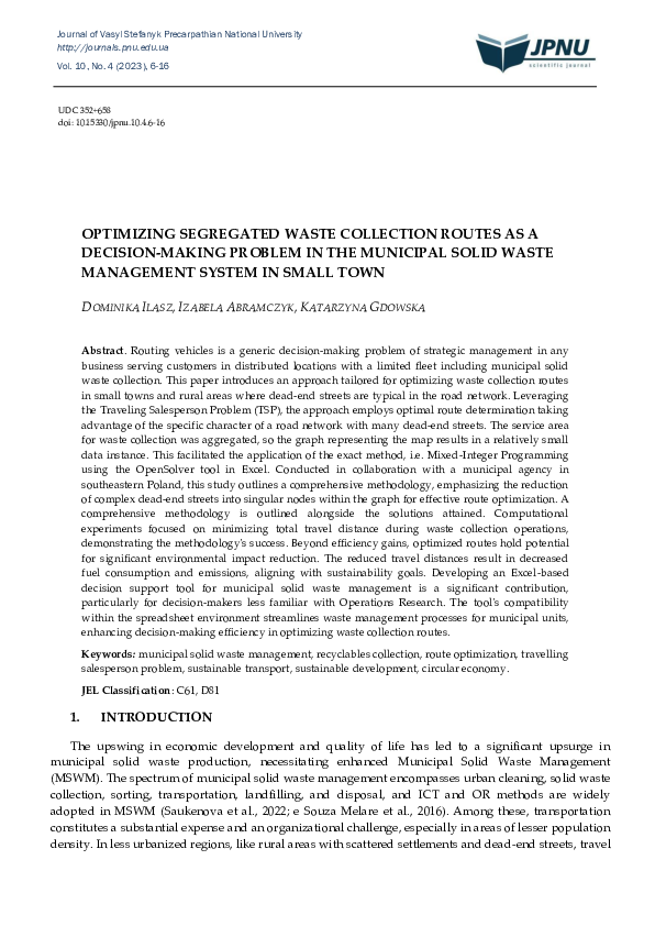 (PDF) OPTIMIZING SEGREGATED WASTE COLLECTION ROUTES AS A DECISION ...