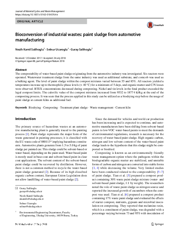 (PDF) Bioconversion of industrial wastes: paint sludge from automotive ...