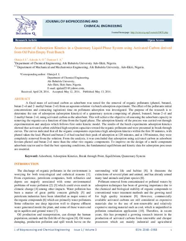(PDF) Assessment of Adsorption Kinetics in a Quaternary Liquid Phase System using Activated ...
