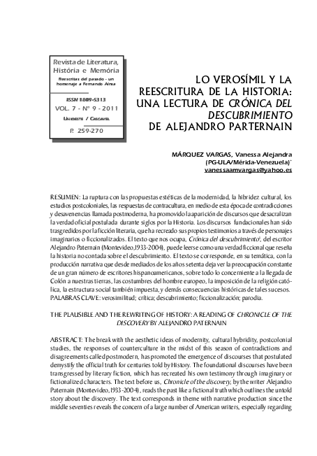 (PDF) Lo Verosímil y La Reescritura De La Historia: Una Lectura De ...
