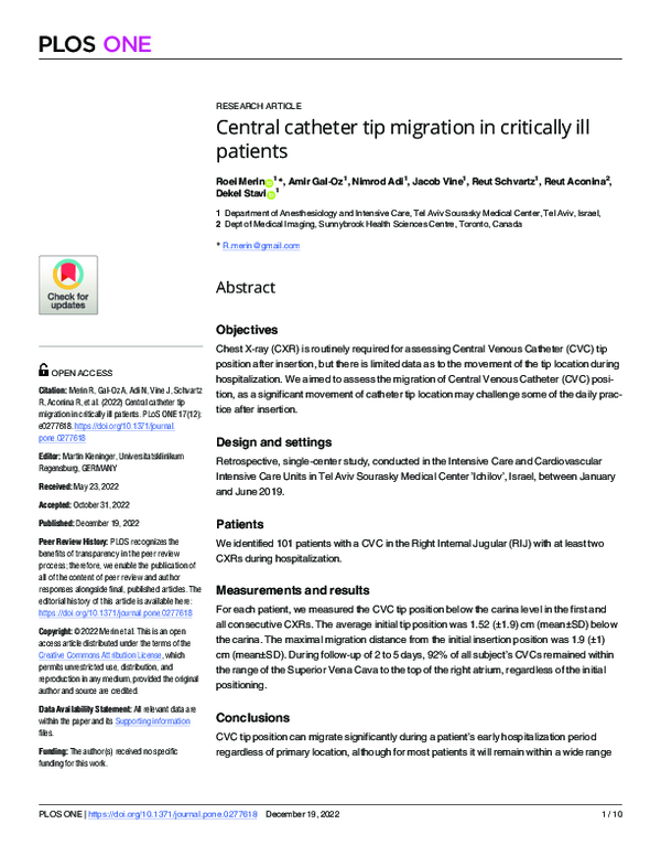 (PDF) Central catheter tip migration in critically ill patients