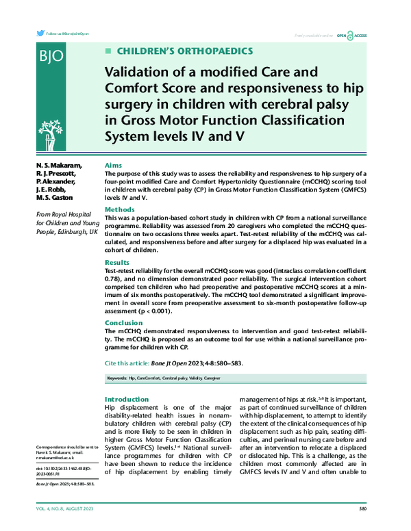 (PDF) Validation of a modified Care and Comfort Score and ...