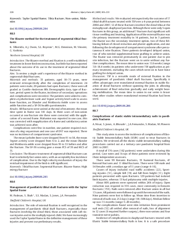 (PDF) The Ilizarov method for the treatment of segmental tibial fractures
