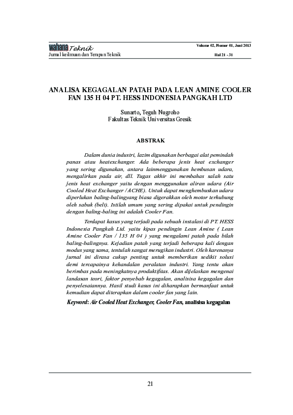 (PDF) Analisa Kegagalan Patah Pada Lean Amine Cooler Fan 135 H 04 Pt ...