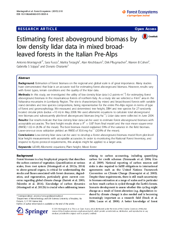 (PDF) Estimating forest aboveground biomass by low density lidar data in mixed broad-leaved ...