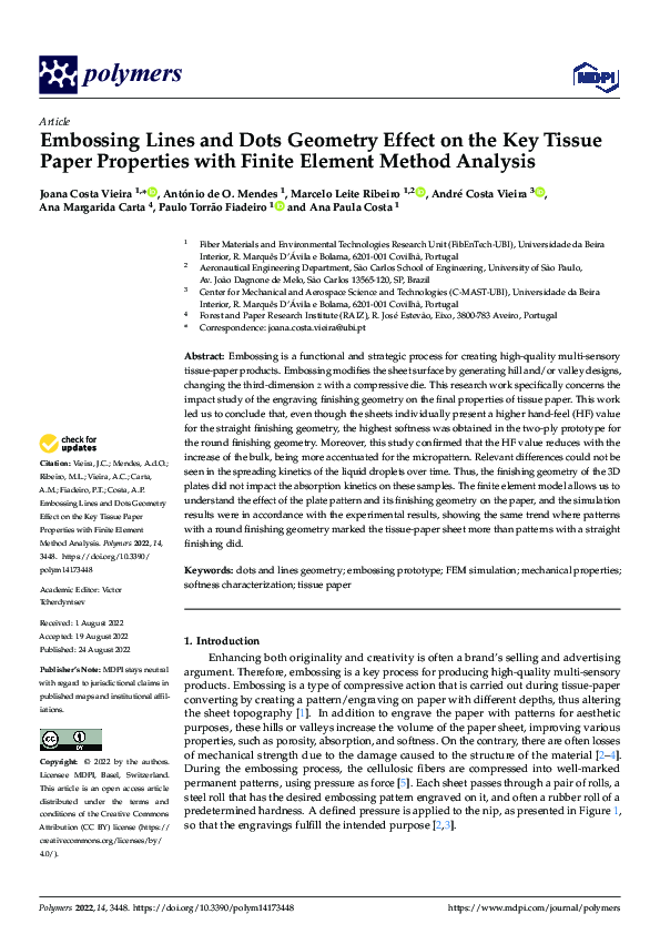 (PDF) Embossing Lines and Dots Geometry Effect on the Key Tissue Paper Properties with Finite ...