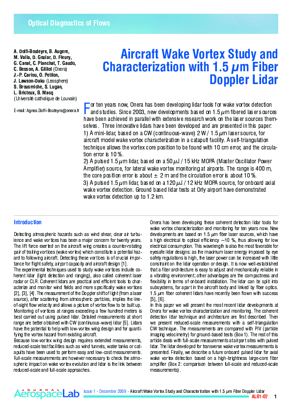 (PDF) Aircraft Wake Vortex Study and Characterization with 1.5 μm Fiber Doppler Lidar | jean ...