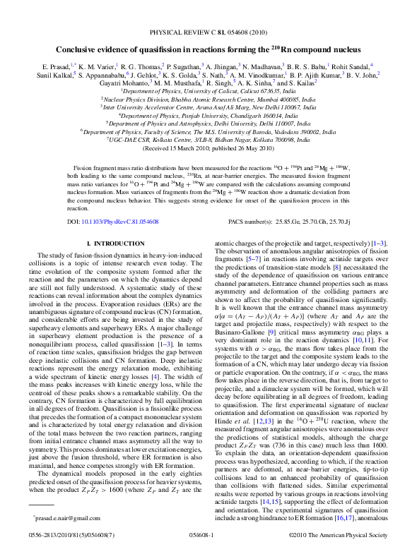 (PDF) Conclusive evidence of quasifission in reactions forming ...