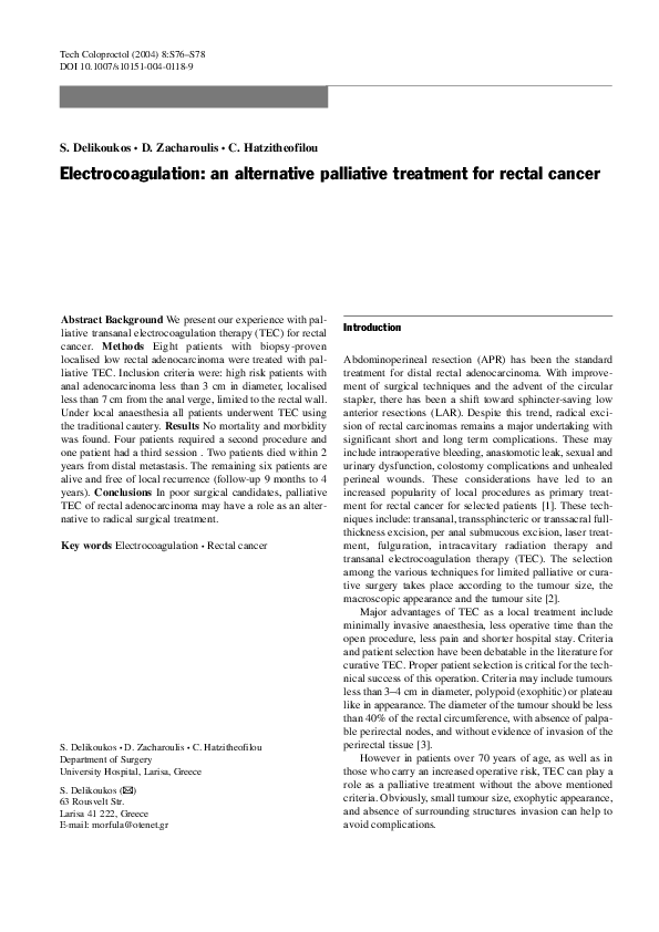 (PDF) Electrocoagulation: an alternative palliative treatment for ...