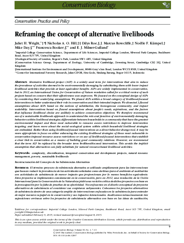 (PDF) Reframing the concept of alternative livelihoods