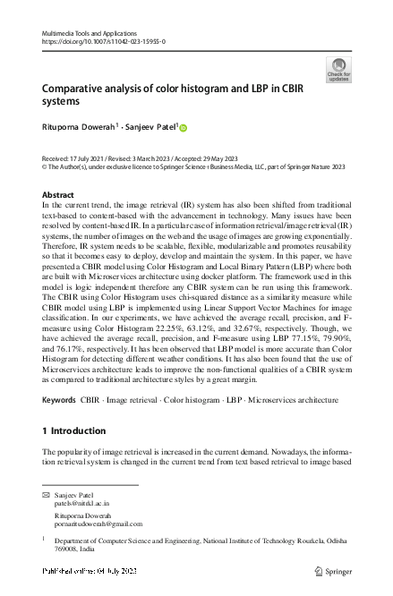 (PDF) Comparative analysis of color histogram and LBP in CBIR systems