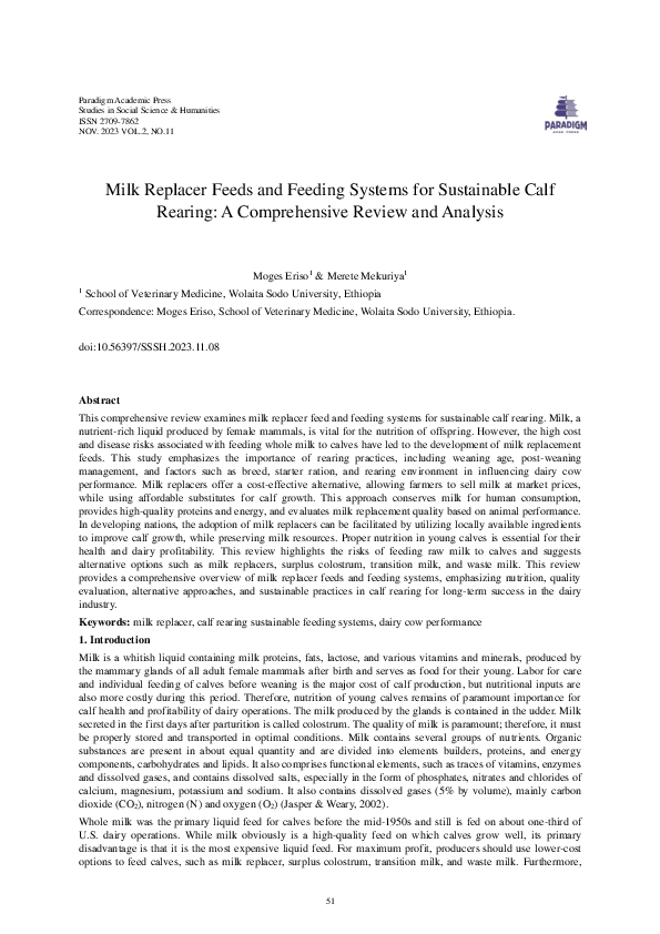 (PDF) Milk Replacer Feeds and Feeding Systems for Sustainable Calf ...