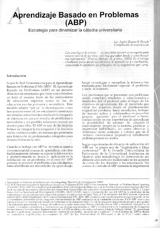 (PDF) Aprendizaje Basado en Problemas (ABP) Estrategia para dinamizar la cátedra universitaria ...