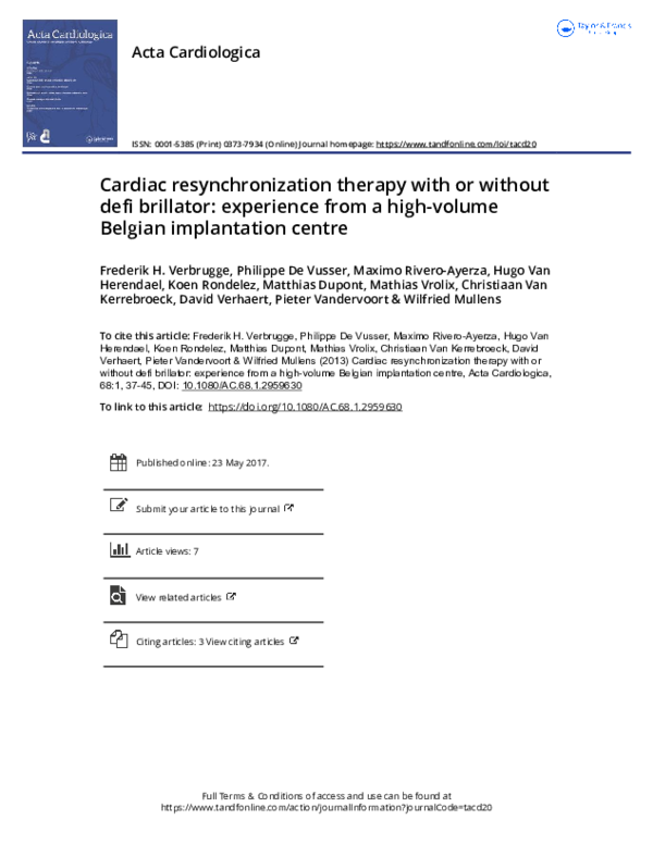 (PDF) Cardiac resynchronization therapy with or without defibrillation