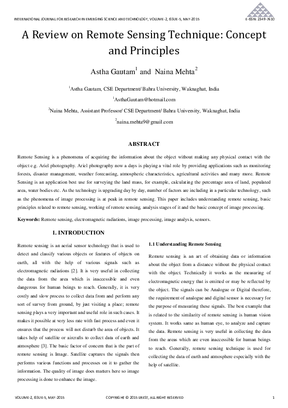 (PDF) A Review on Remote Sensing Technique: Concept and Principles