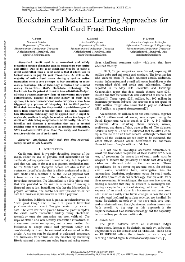 (PDF) Blockchain & ML for Credit Card Fraud Prevention