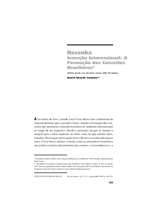 (PDF) Inserção internacional: a formação dos conceitos brasileiros