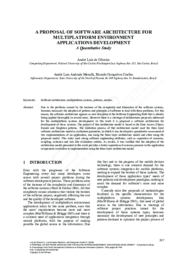 (PDF) A PROPOSAL OF SOFTWARE ARCHITECTURE FOR MULTIPLATFORM ENVIRONMENT APPLICATIONS DEVELOPMENT ...
