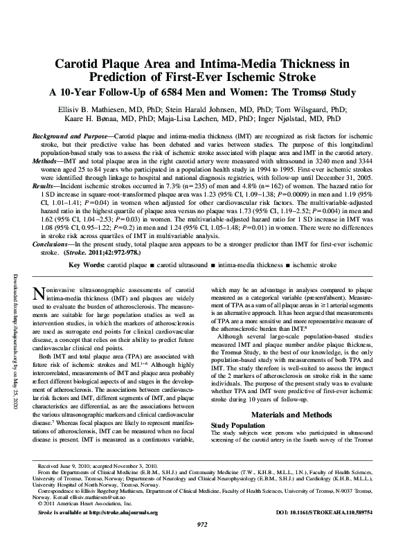 (PDF) Carotid Plaque Area and Intima-Media Thickness in Prediction of ...