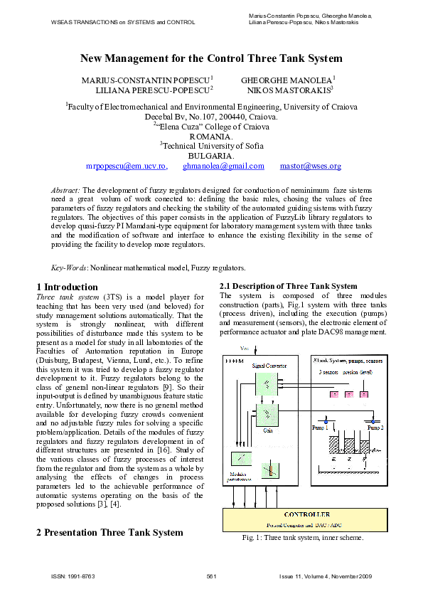 (PDF) New management for the control three tank system | Popescu Marius - Academia.edu