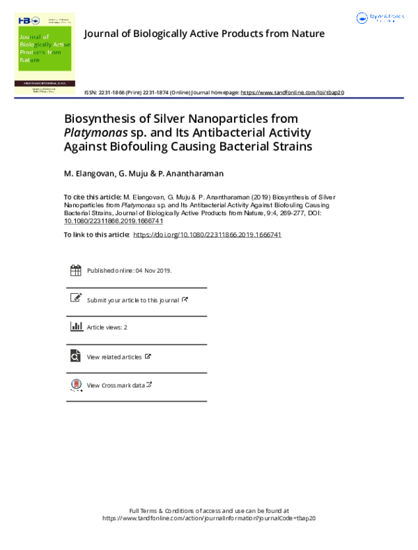 (PDF) Biosynthesis of Silver Nanoparticles from Platymonas sp. and Its ...