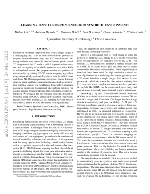 (PDF) Learning Dense Correspondence from Synthetic Environments
