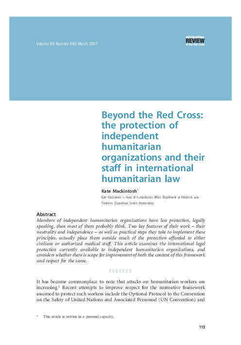 (PDF) Beyond the Red Cross: The Protection of Independent Humanitarian ...