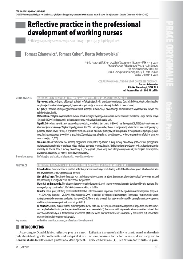 (PDF) Reflective practice in the professional development of working ...