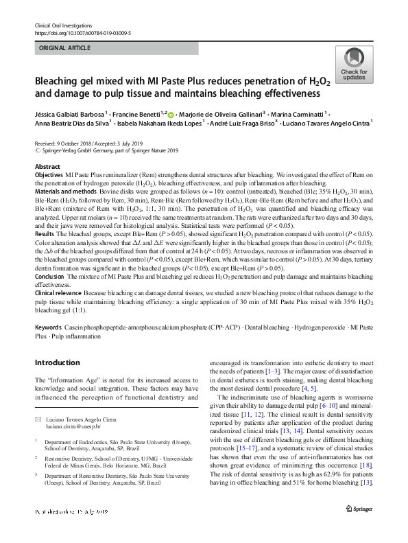 (PDF) Bleaching gel mixed with MI Paste Plus reduces penetration of ...