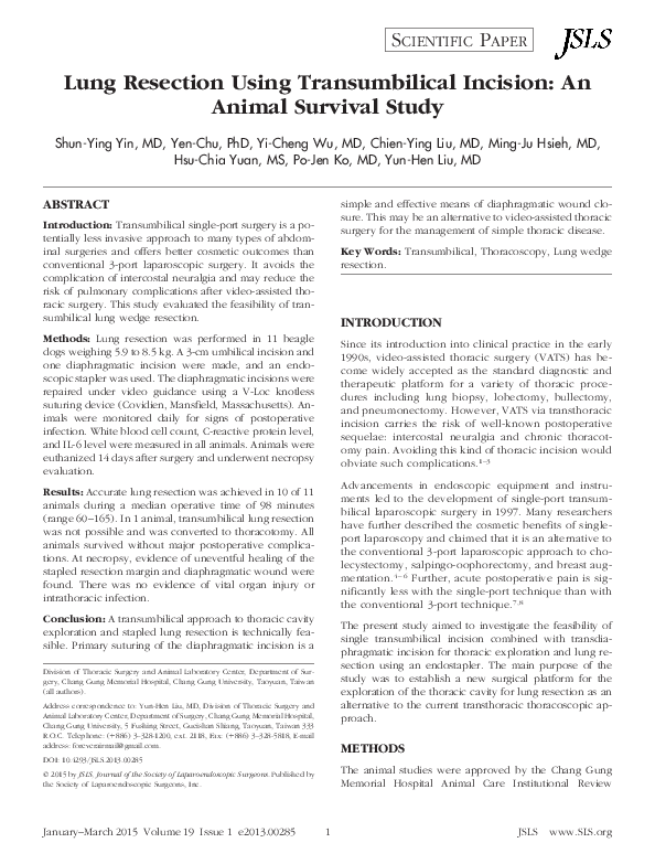 (PDF) Lung resection using transumbilical incision: an animal survival ...